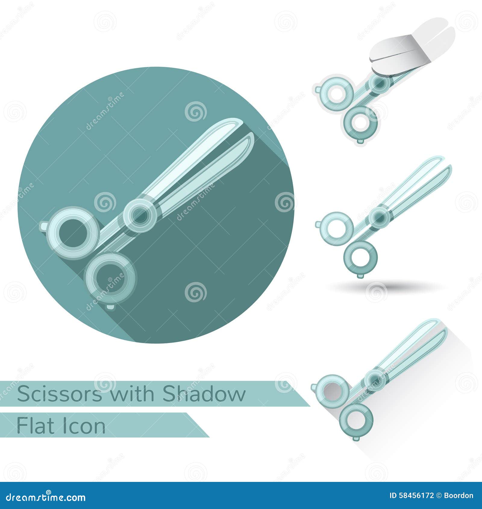 Set of Scissors Icons in Flat Style with Different Shadow. Oval Shadow ...