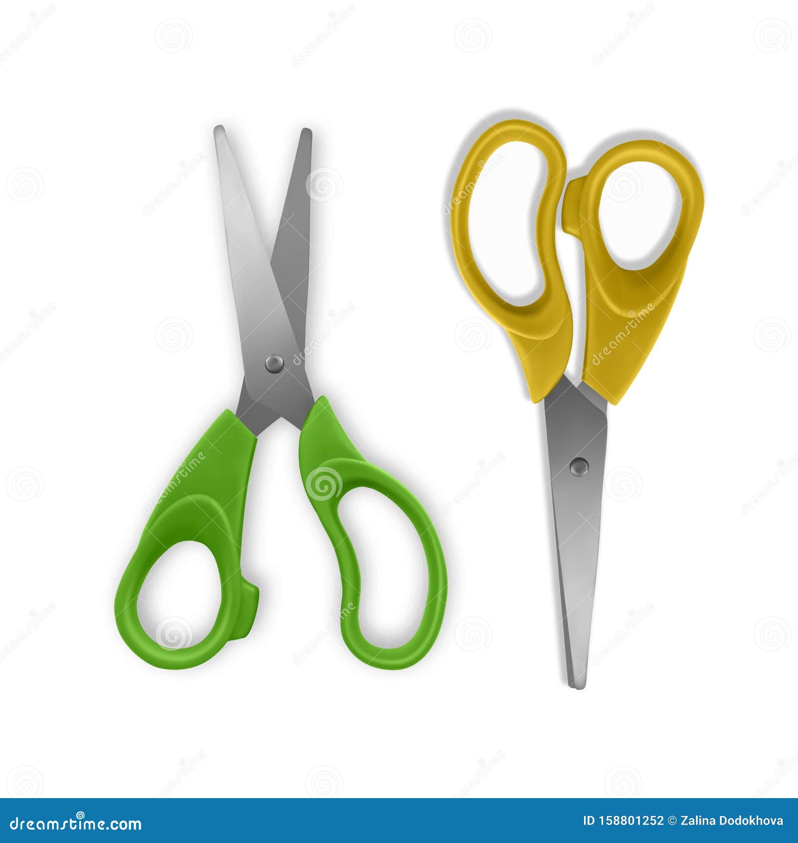 Set of Scissors, Open and Closed on White Background. Realistic ...