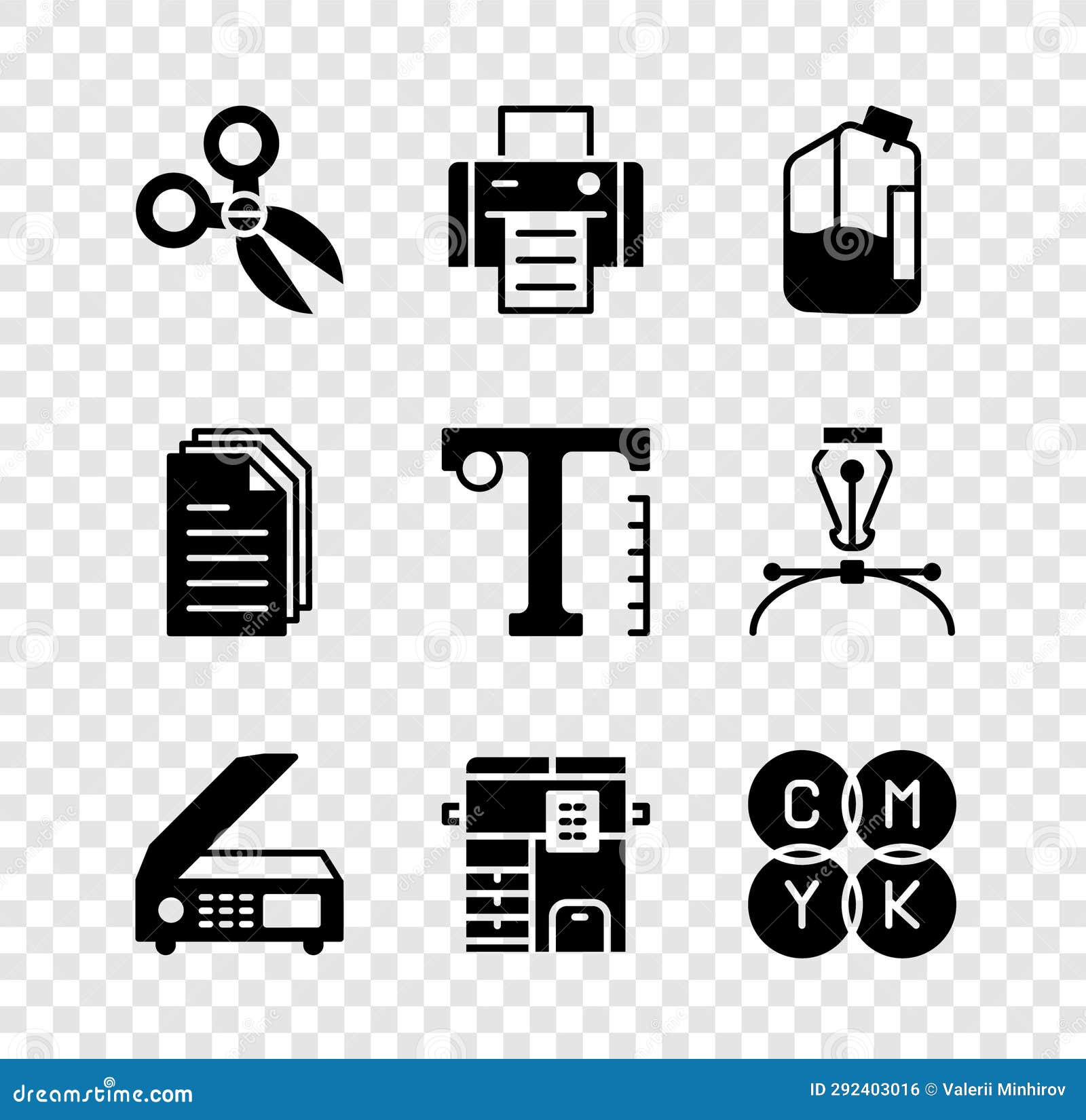 Set Scissors, Printer, Ink Bottle, Scanner, Copy Machine, CMYK Color ...