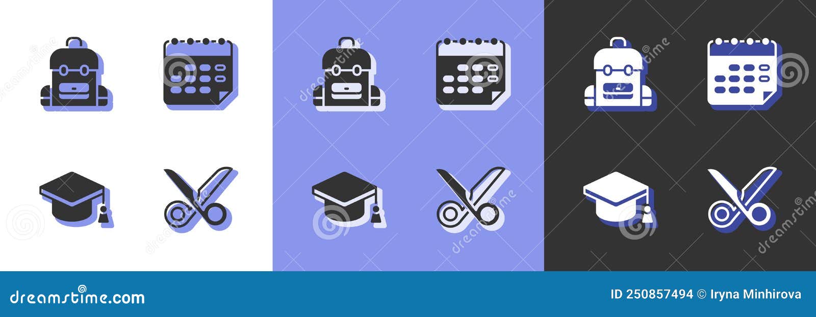 Set Scissors, School Backpack, Graduation Cap and Timetable Icon ...