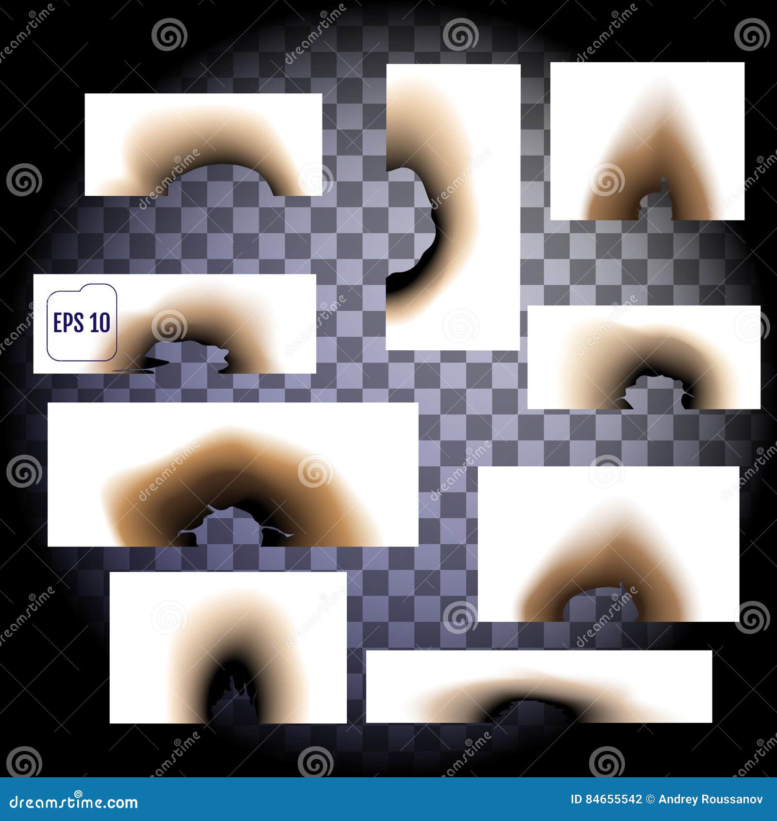 Set of Scorched Piece of Paper on Transparent Background Isolate Stock ...