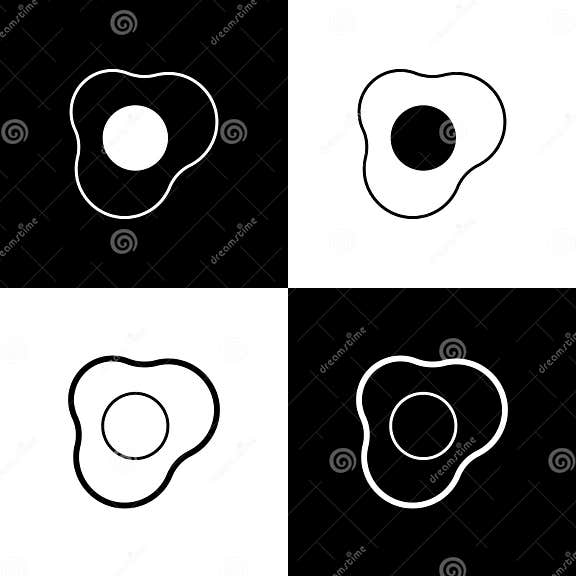 Set Scrambled Eggs Icon Isolated On Black And White Background Home