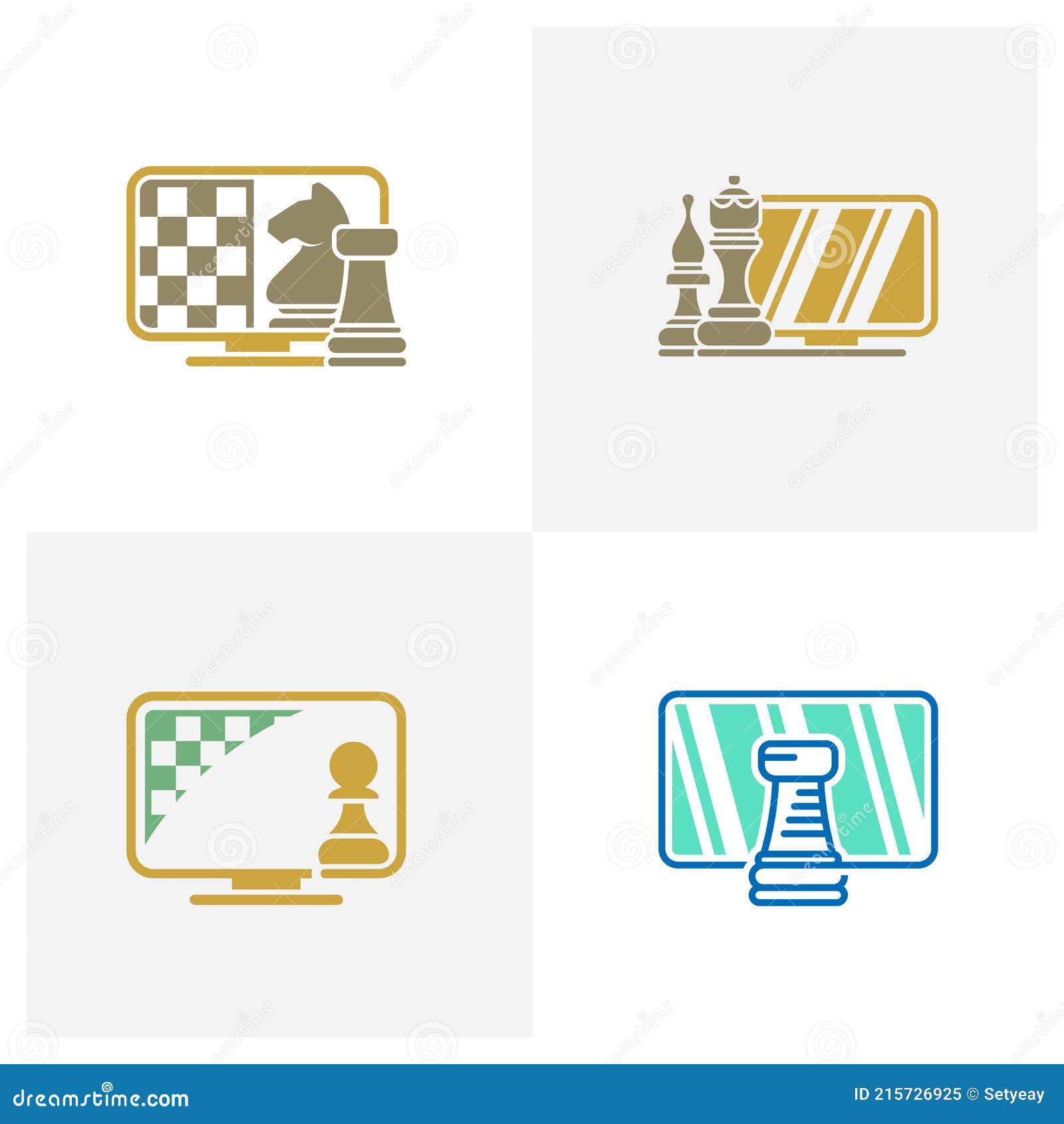Set of Screen Chess Logo Design Vector Illustration, Creative Chess ...