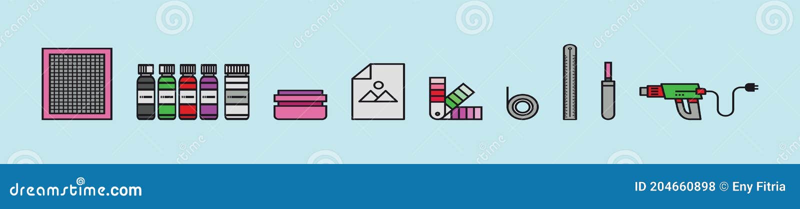 Set of Screen Printing Cartoon Icon Design Template with Various Models ...