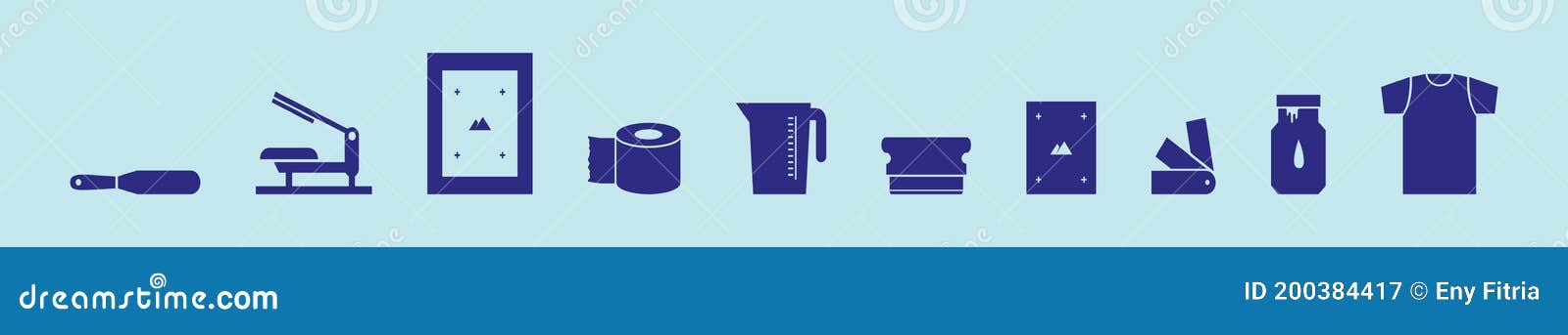 Set of Screen Printing Tools Cartoon Icon Design Template with Various ...