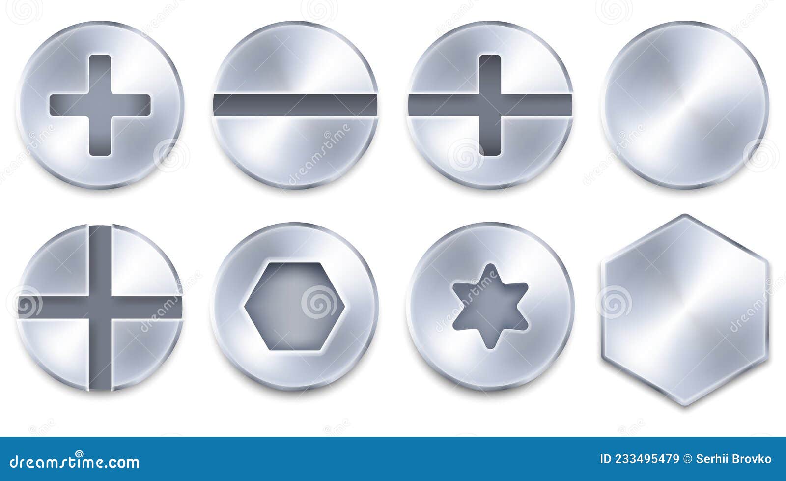 A Set of Screw, Nuts, Bolt and Rivet Head Design Elements. Vector ...