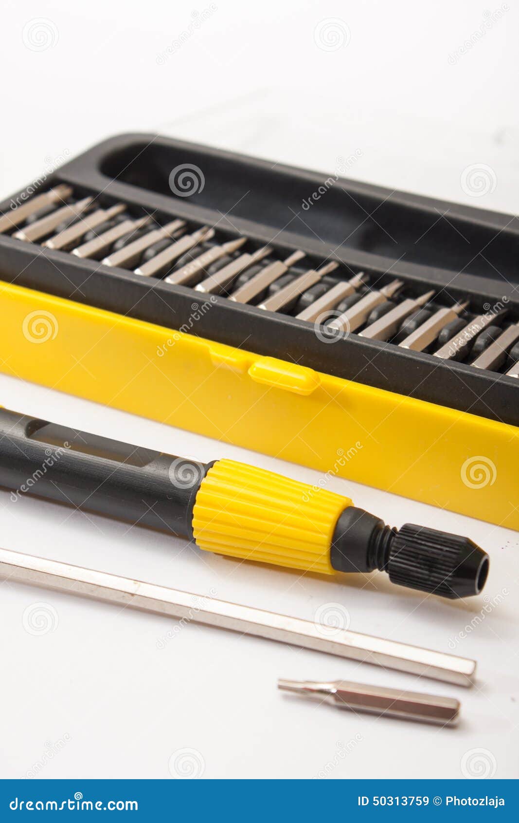 Set a Screwdriver in Black and Yellow Box Stock Image - Image of metal ...