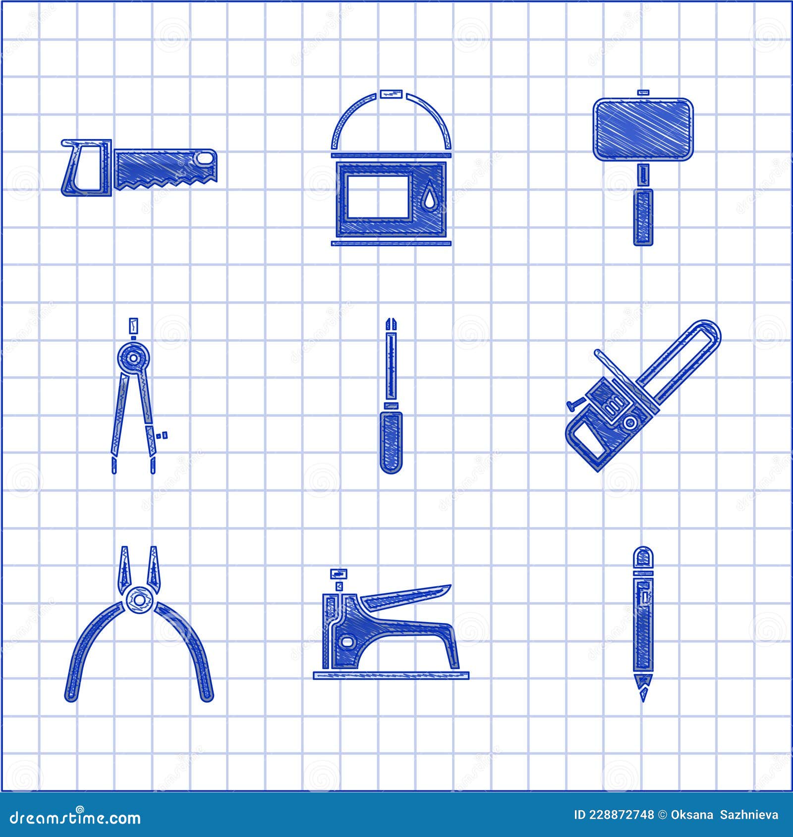 Set Screwdriver, Construction Stapler, Pencil with Eraser, Chainsaw ...