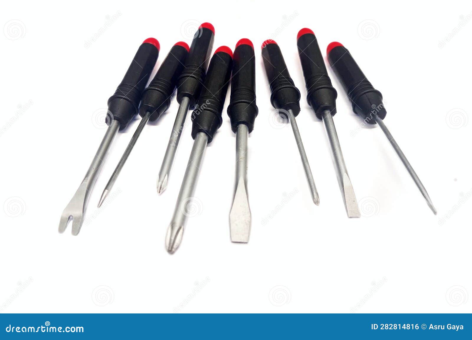 Set of Screwdrivers with Black and Red Handle on Isolated White ...