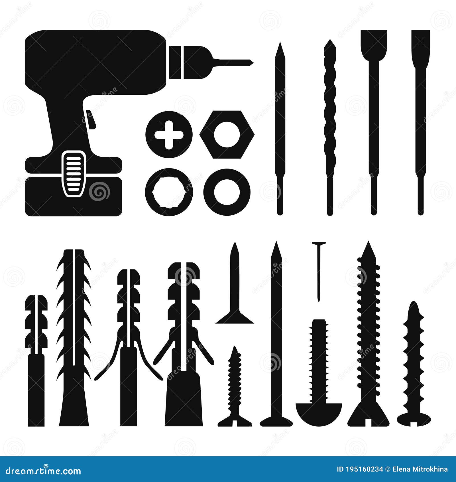 Screwdrivers Bit And Self-tapping Screw. Vector Illustration ...
