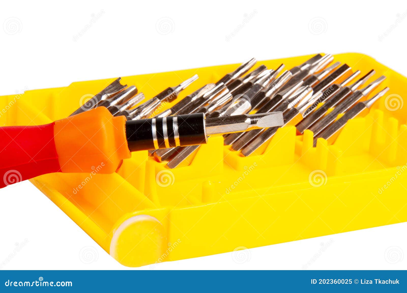 Set of Screwdrivers Tools Instrument in Yellow Box Stock Image - Image ...