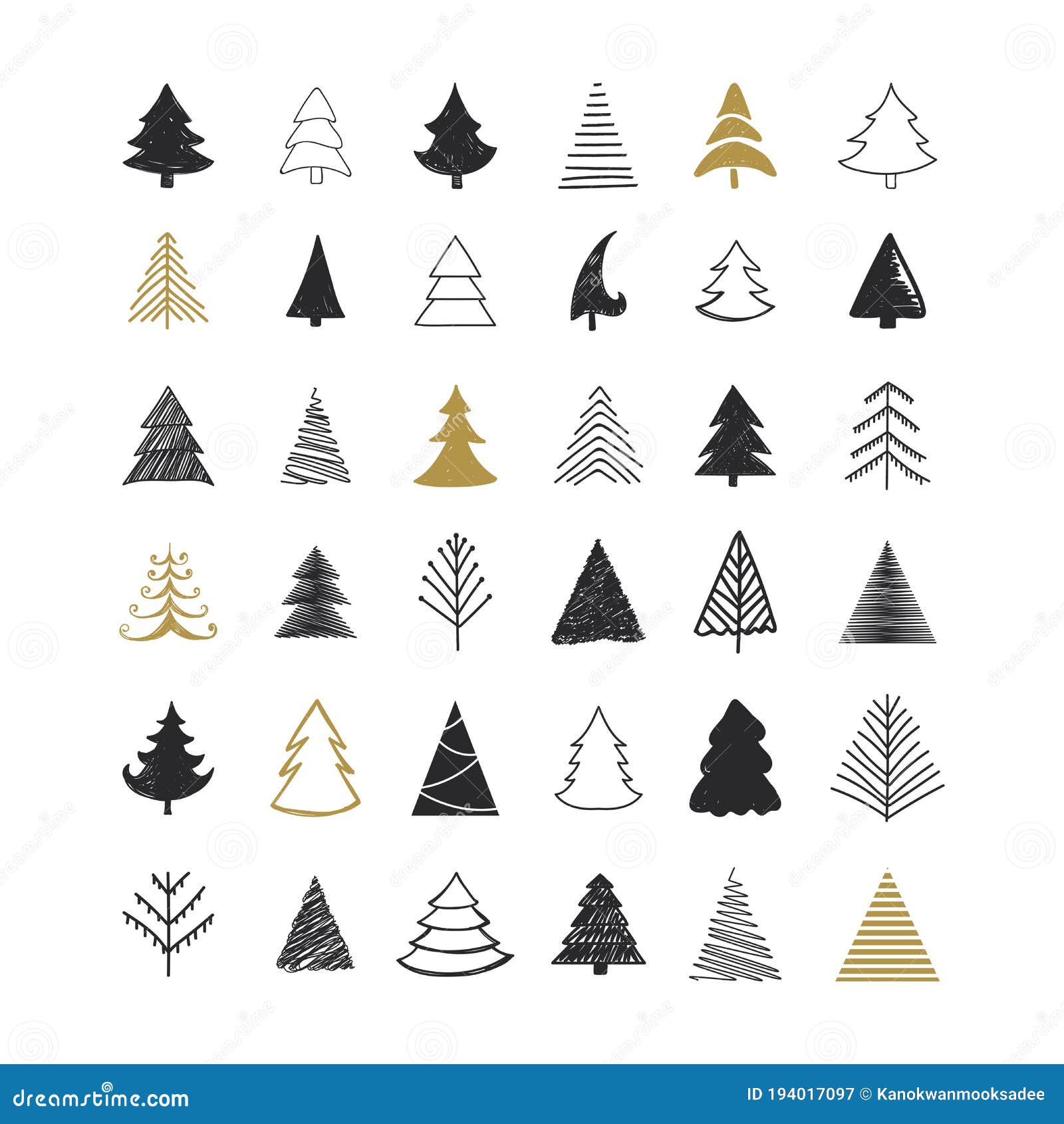 Set of Scribble Christmas Tree. Collection of Christmas Tree Shapes ...