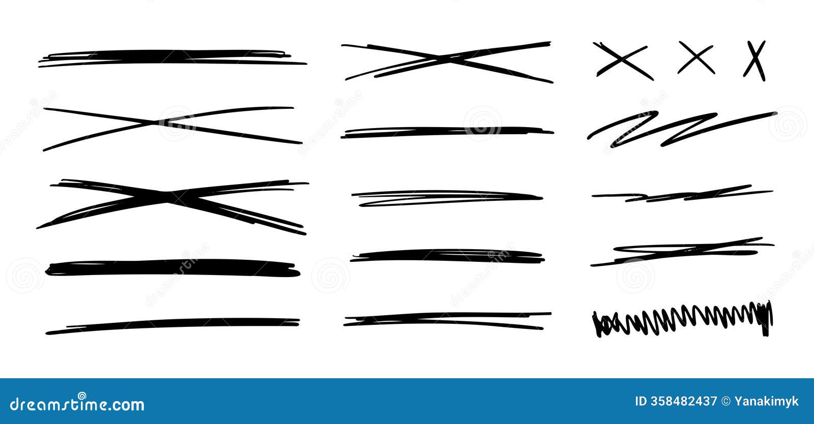 Scribble Doodle Underlines Set. Underline And Cross Markers Collection ...
