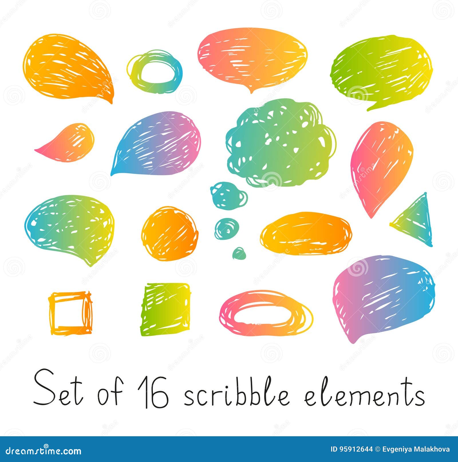 Set of 16 Scribble Elements Stock Vector - Illustration of scribble ...