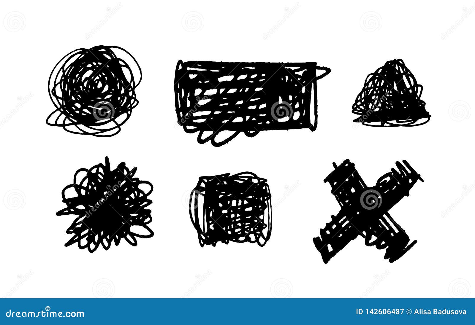 Set of Scribble Stains Hand Drawn in Pen, Vector Logo Design Elements ...