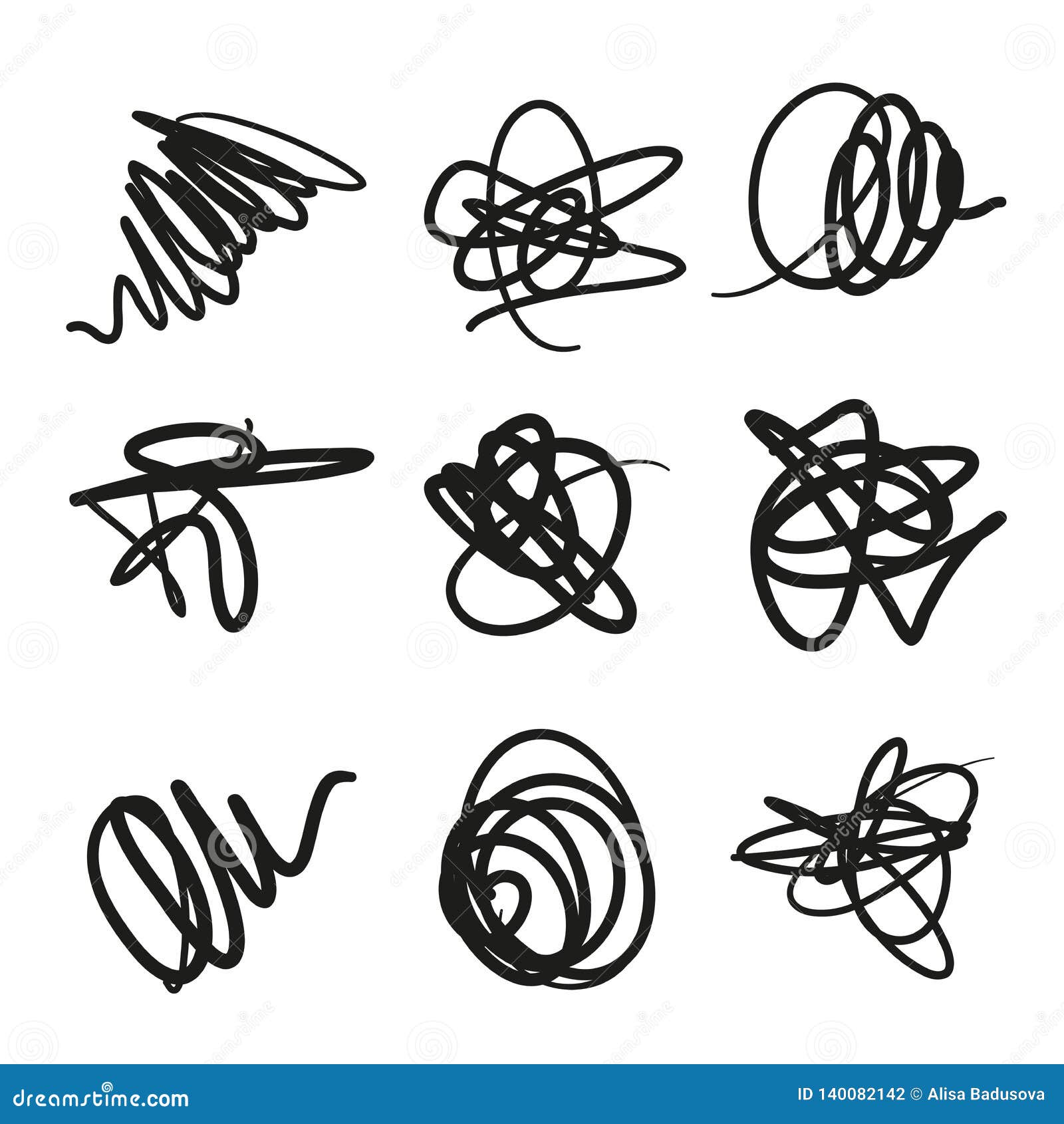 Set of Scribble Stains Hand Drawn in Pen, Vector Logo Design Elements ...