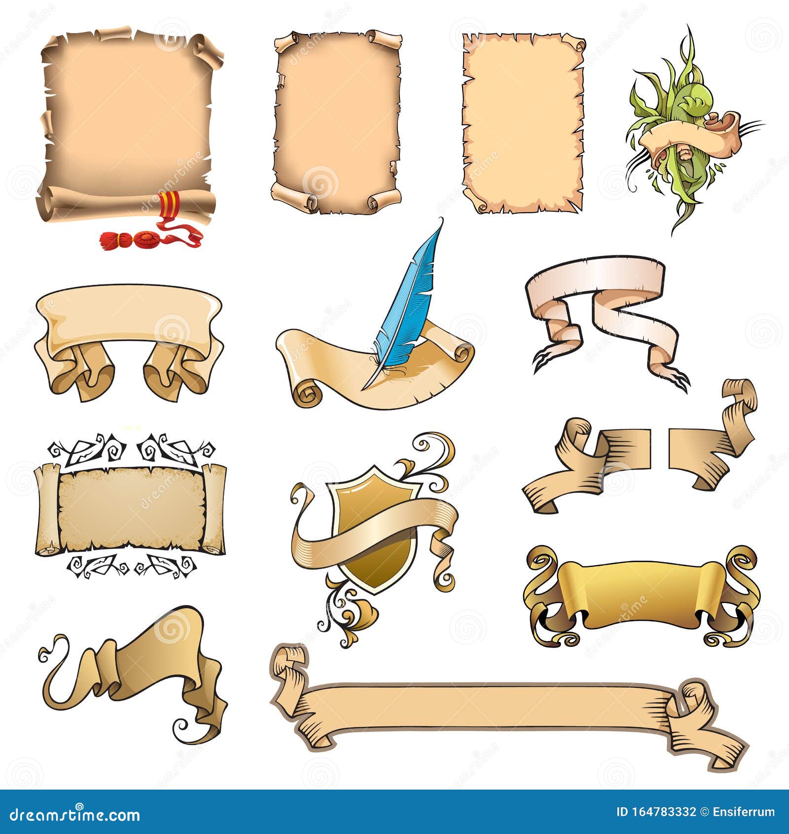 Set of scrolls stock vector. Illustration of manuscript - 164783332