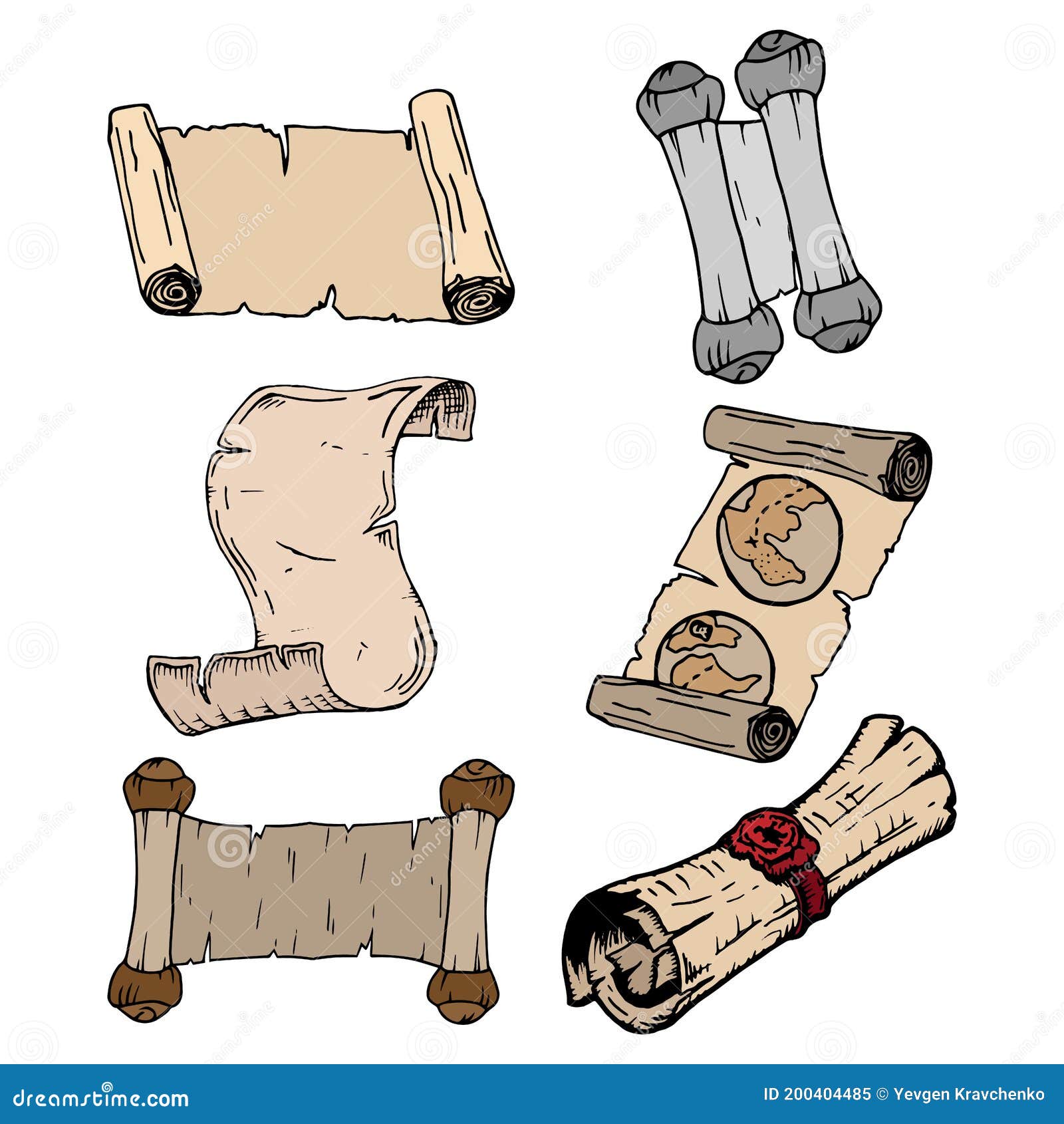 Set of Scrolls. Vector Illustration Old Scroll with a Painted Map and a ...