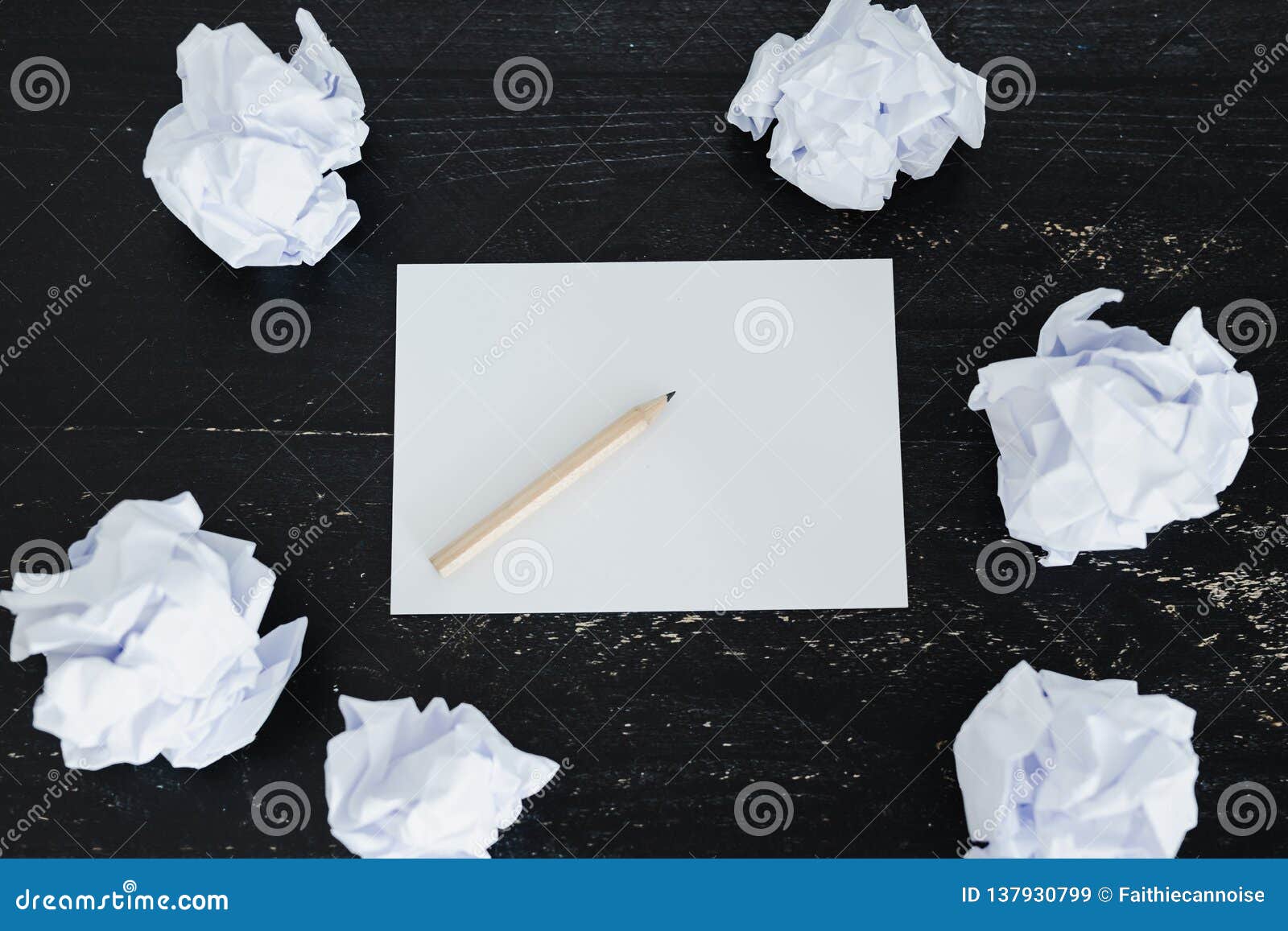 Set of Scrunched Paper Balls and Empty Notepad on Dark Moody Background ...
