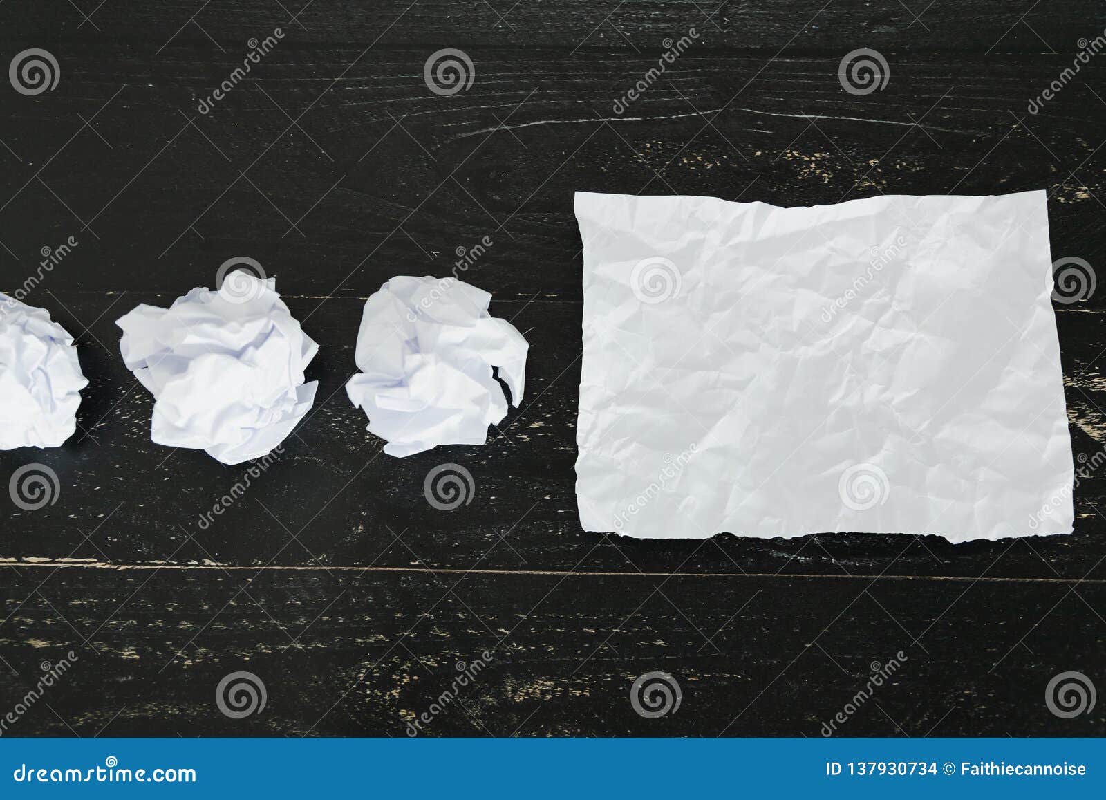 Set of Scrunched Paper Balls and Empty Torn Sheet on Dark Moody ...