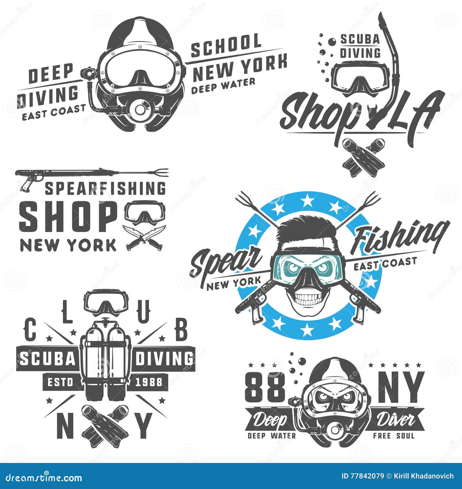 Set of Scuba Diving Elements for Emblems,logo ,prints,tattoo,label and ...