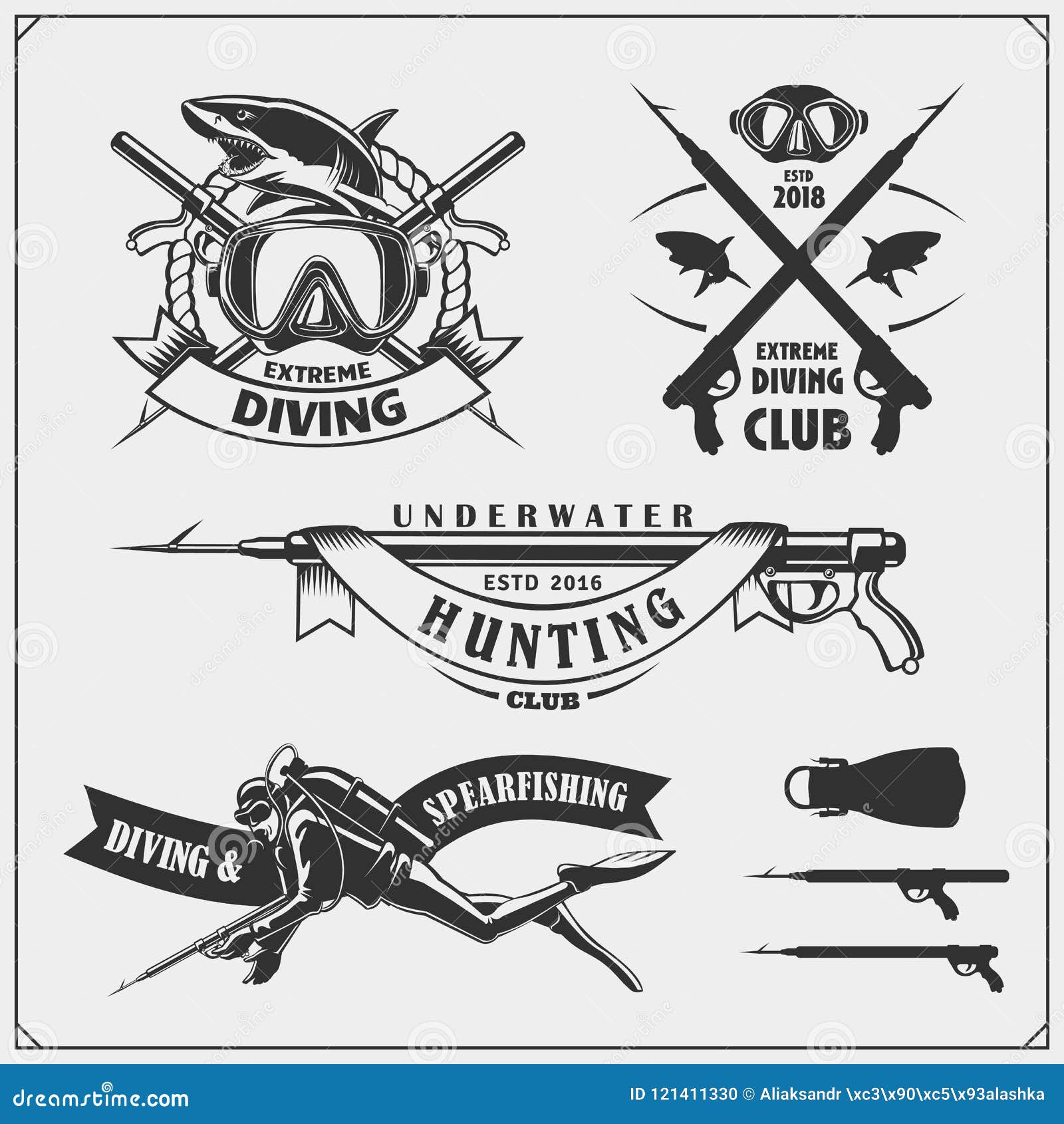 Set of Scuba Diving Emblems. Underwater Swimming and Spearfishing ...