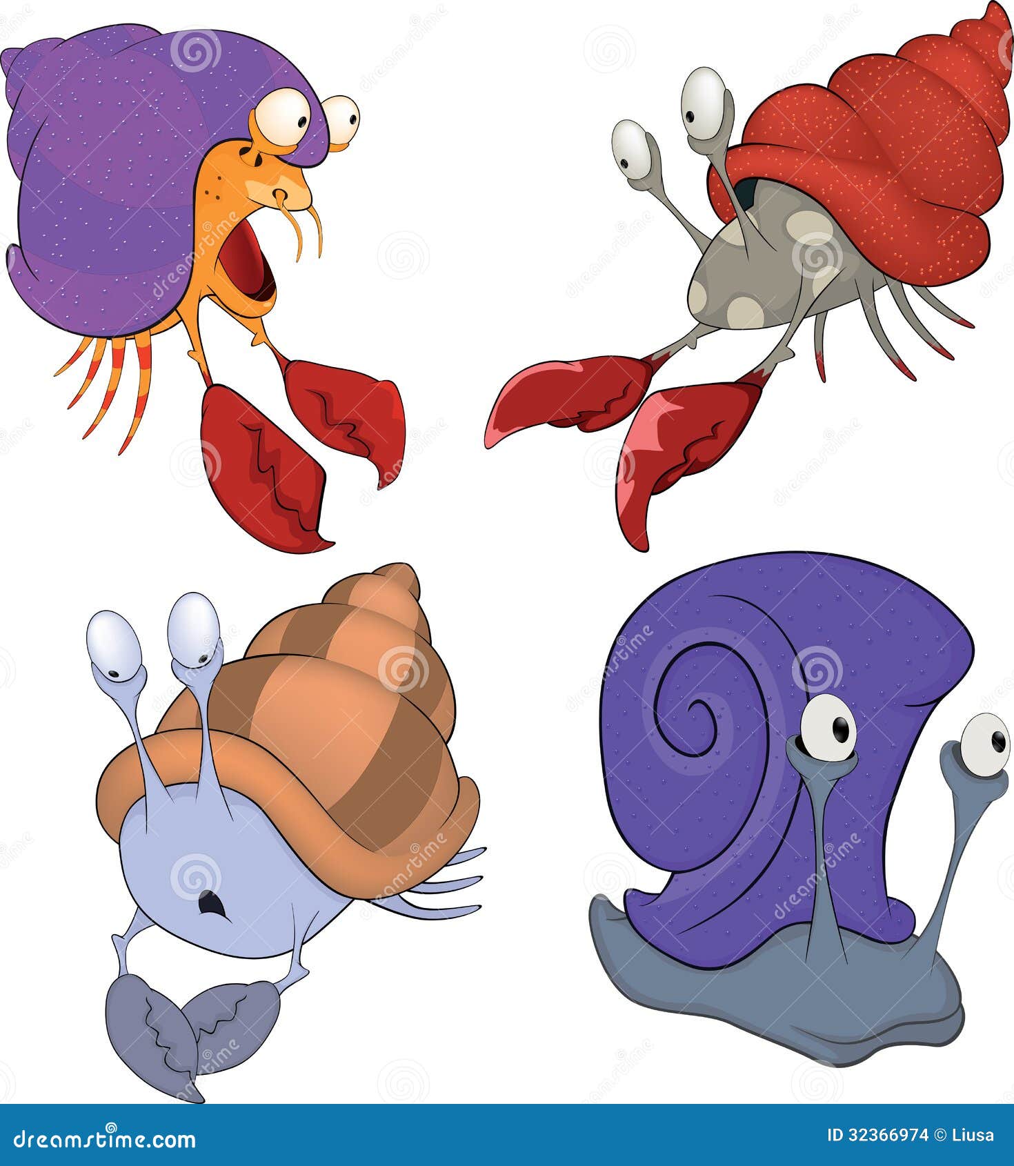 Set of Sea Crabs and Snails Cartoon Stock Vector - Illustration of ...