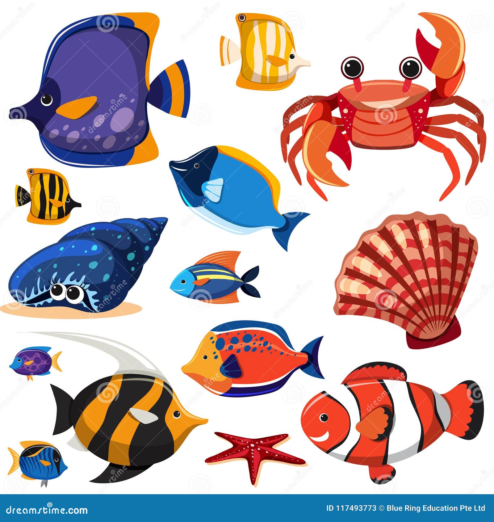 A Set of Sea Creatures stock vector. Illustration of character - 117493773