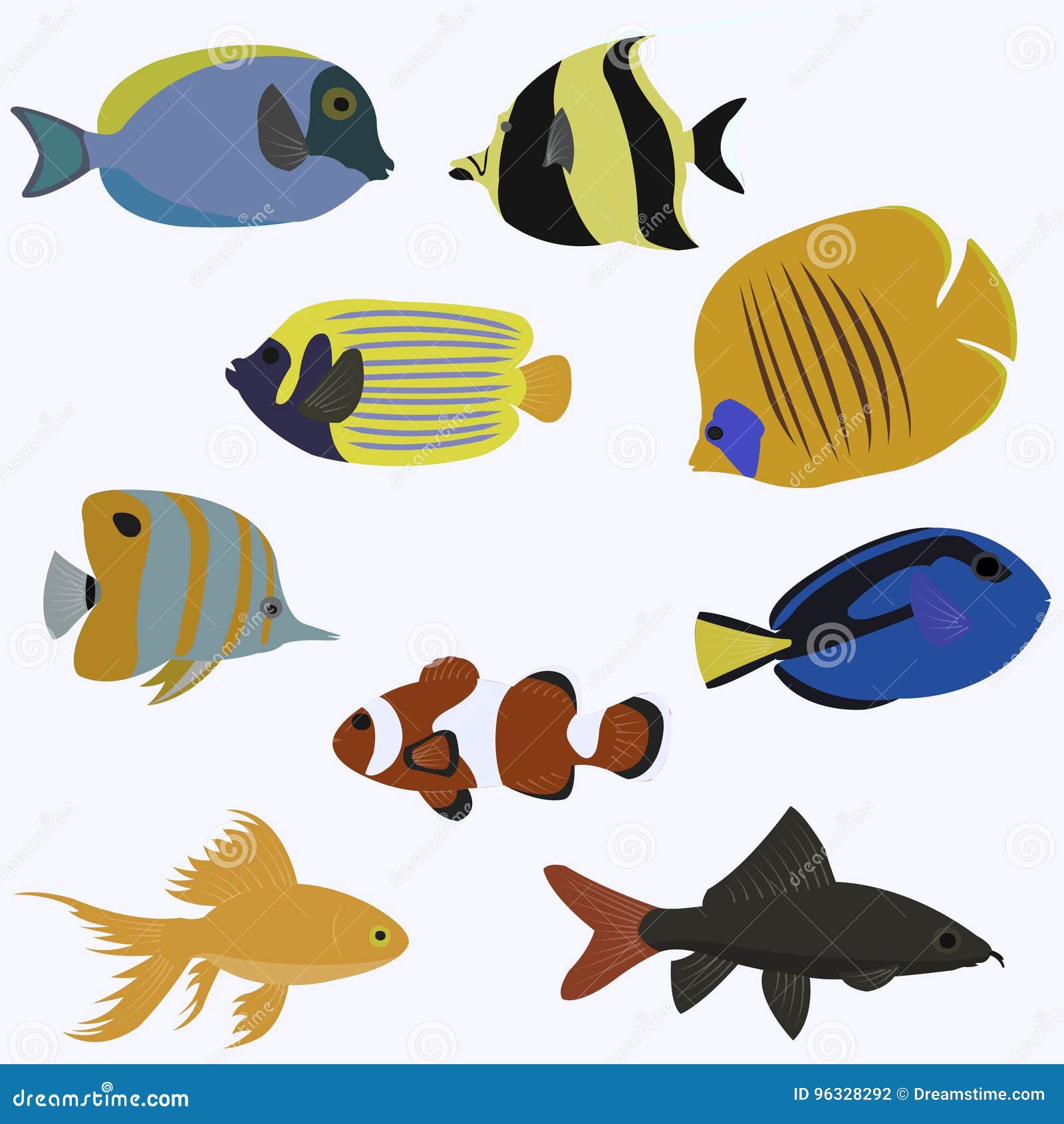 Set of Sea Fish Color Design Flat. Stock Vector - Illustration of fauna ...