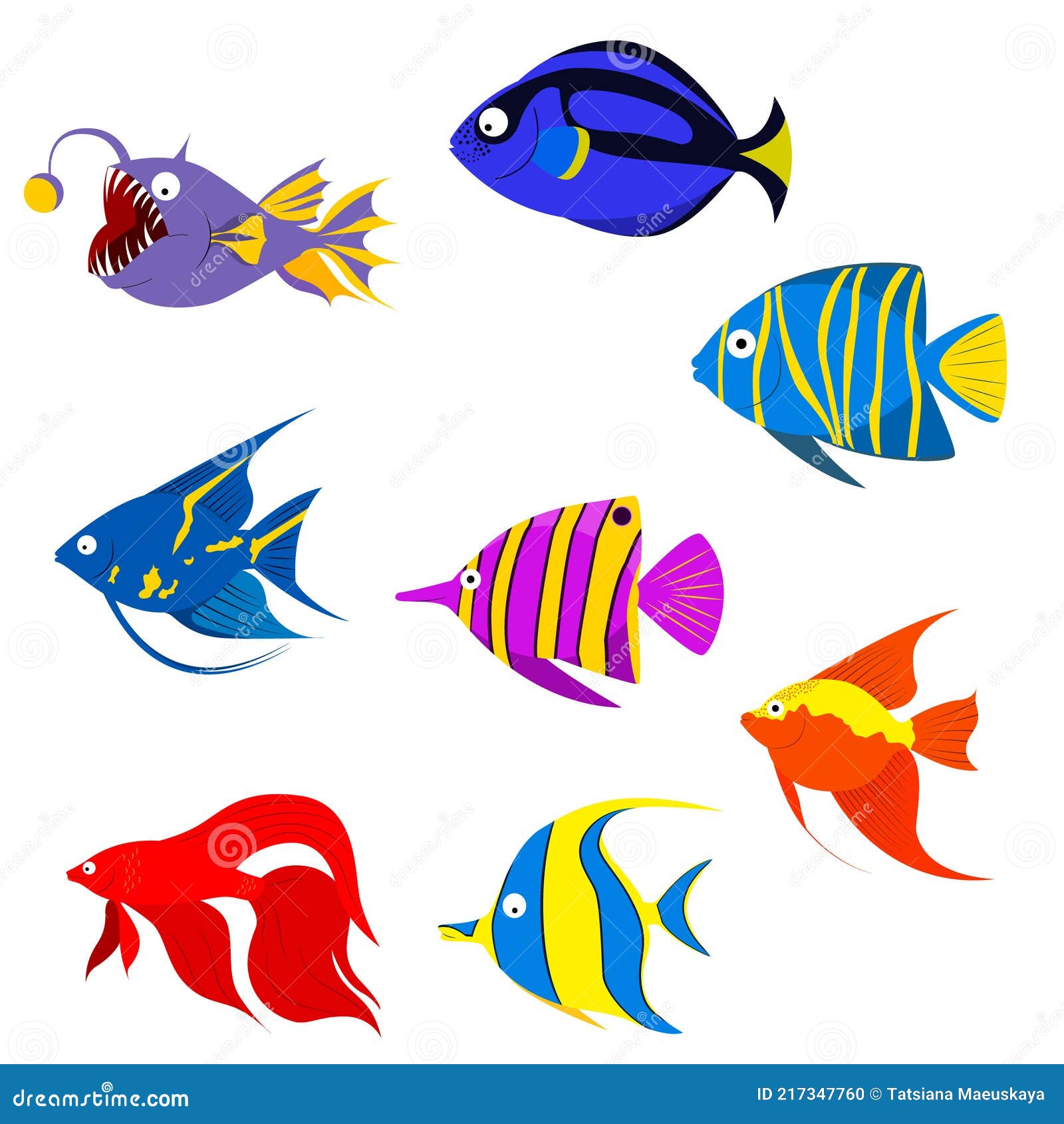 A Set of Sea Fish. Vector Isolated on White Background Stock Vector ...
