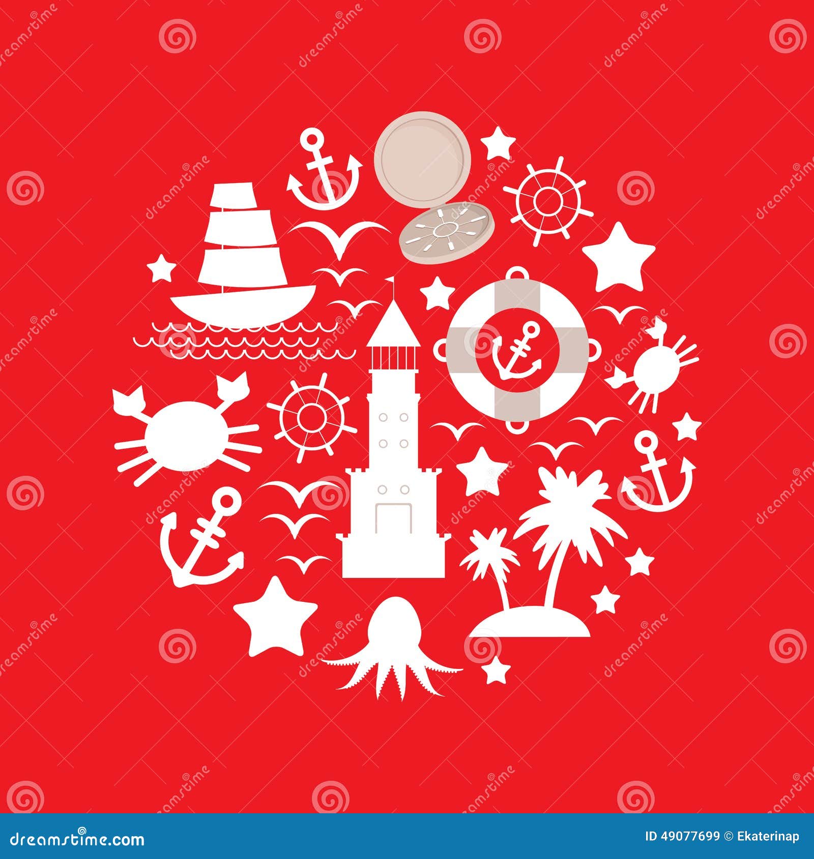 Set Sea Icon on Red Background. Vector Stock Vector - Illustration of ...