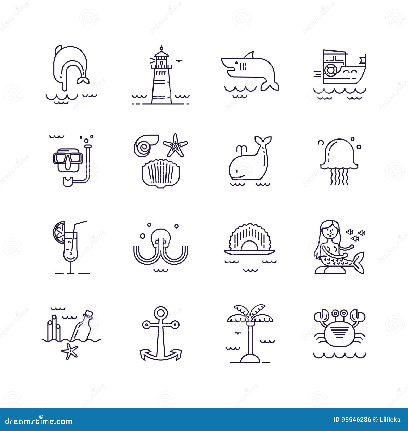 Set of sea icons stock vector. Illustration of wildlife - 95546286