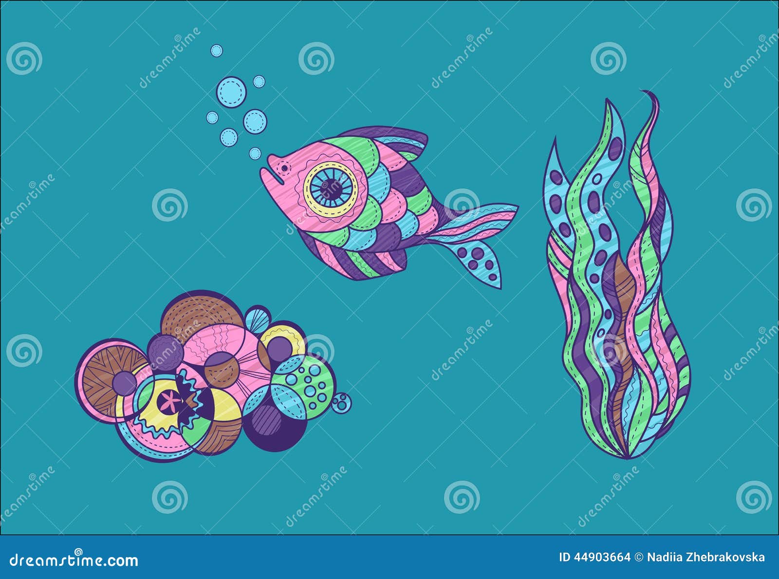 Set of Sea Life Objects in Cartoon Style Stock Illustration ...