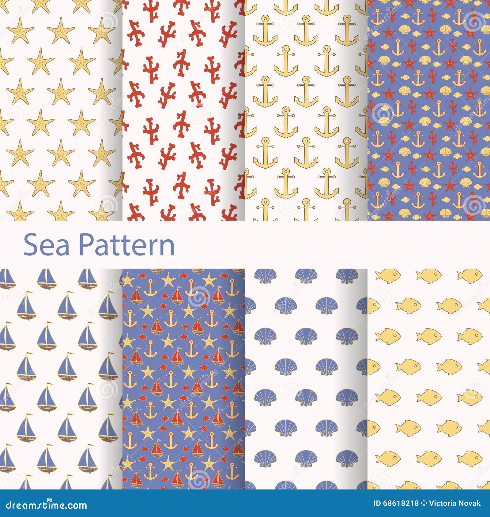 Set of Sea and Nautical Seamless Patterns for Printing Onto Fabric and ...