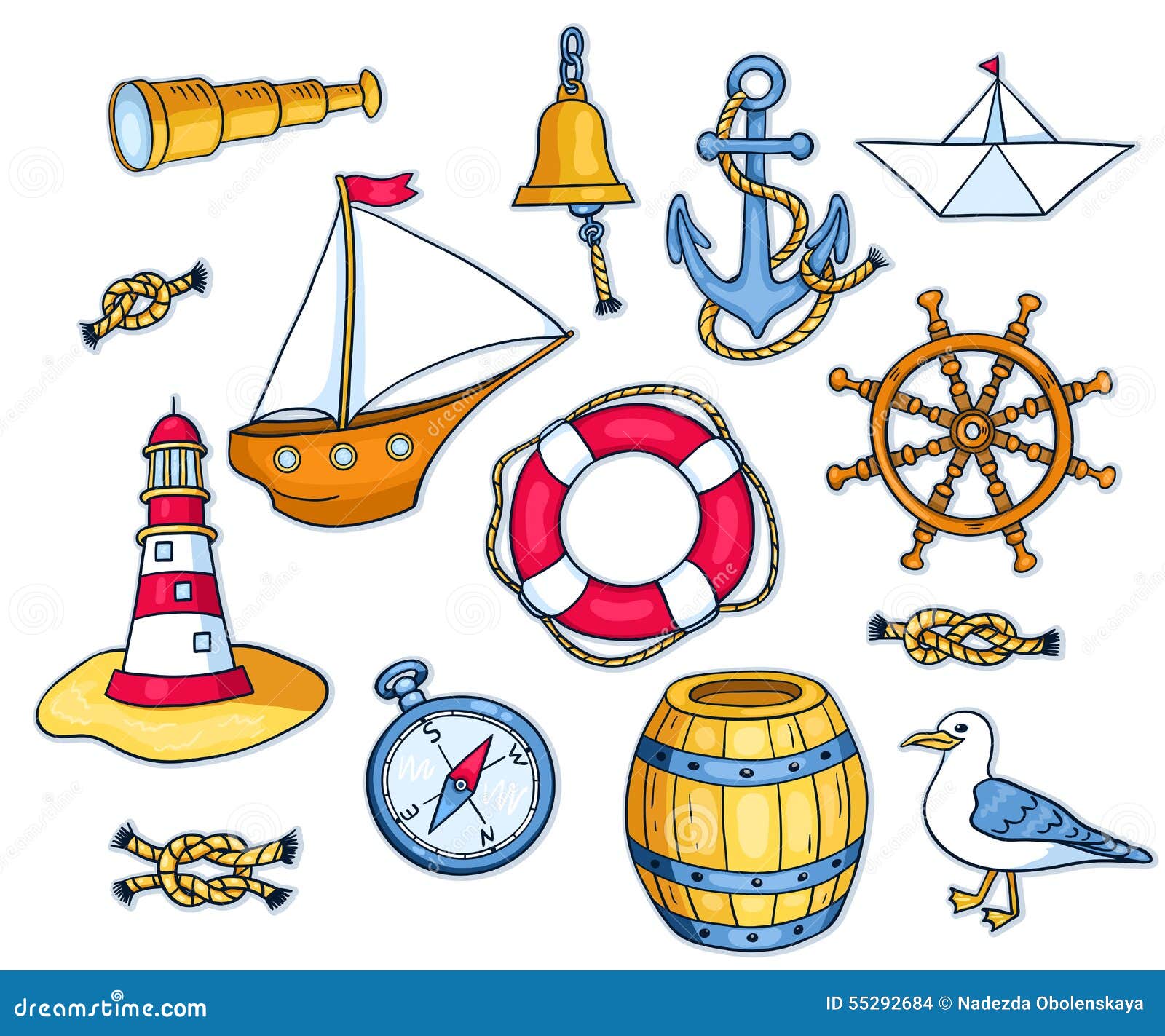 Set of sea objects stock vector. Illustration of equipment - 55292684