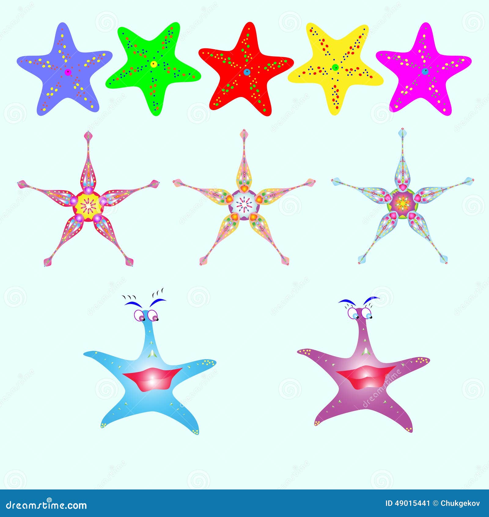 Set of Sea Stars of Different Colors Stock Vector - Illustration of ...