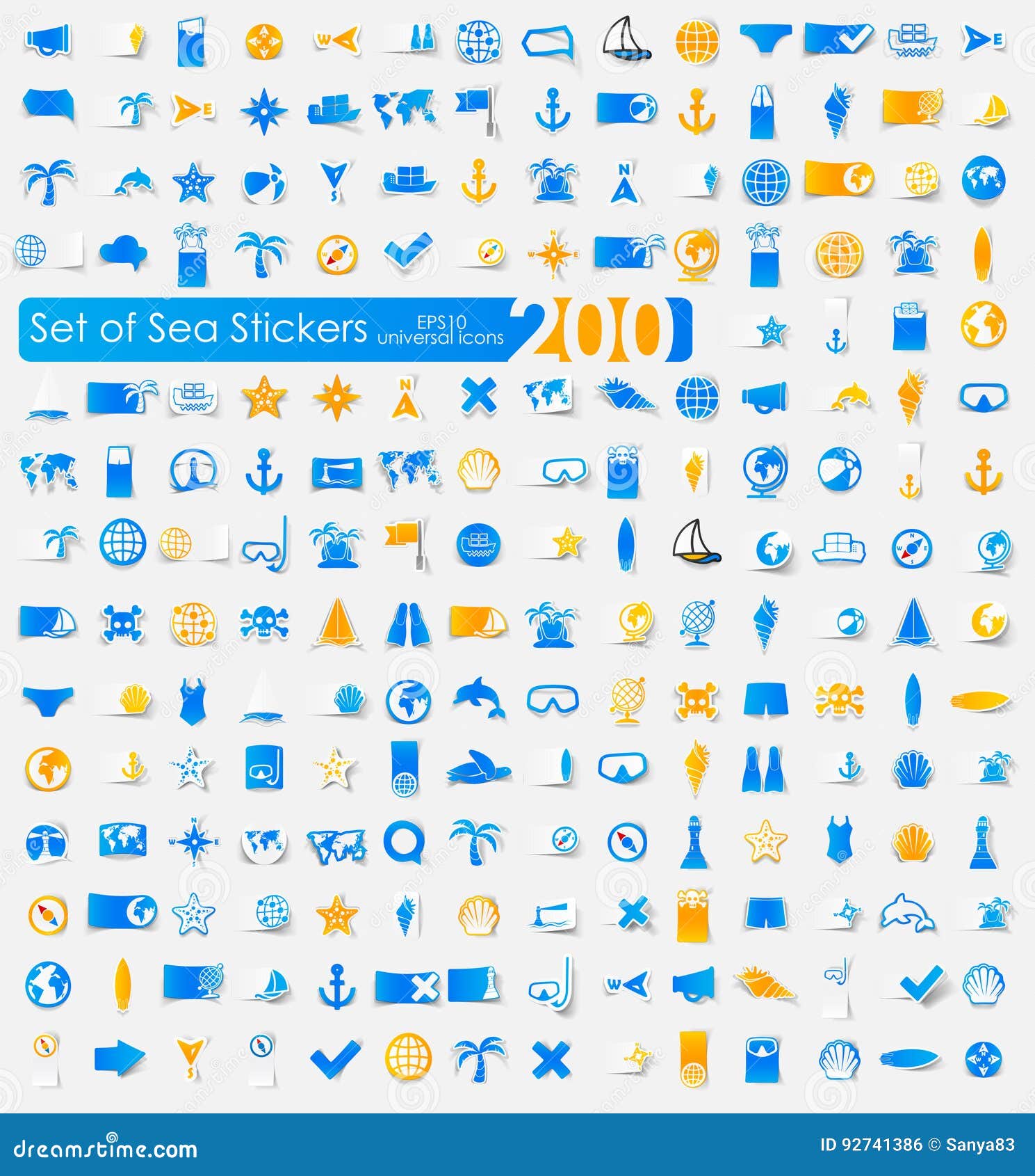 Set of sea stickers stock vector. Illustration of design - 92741386