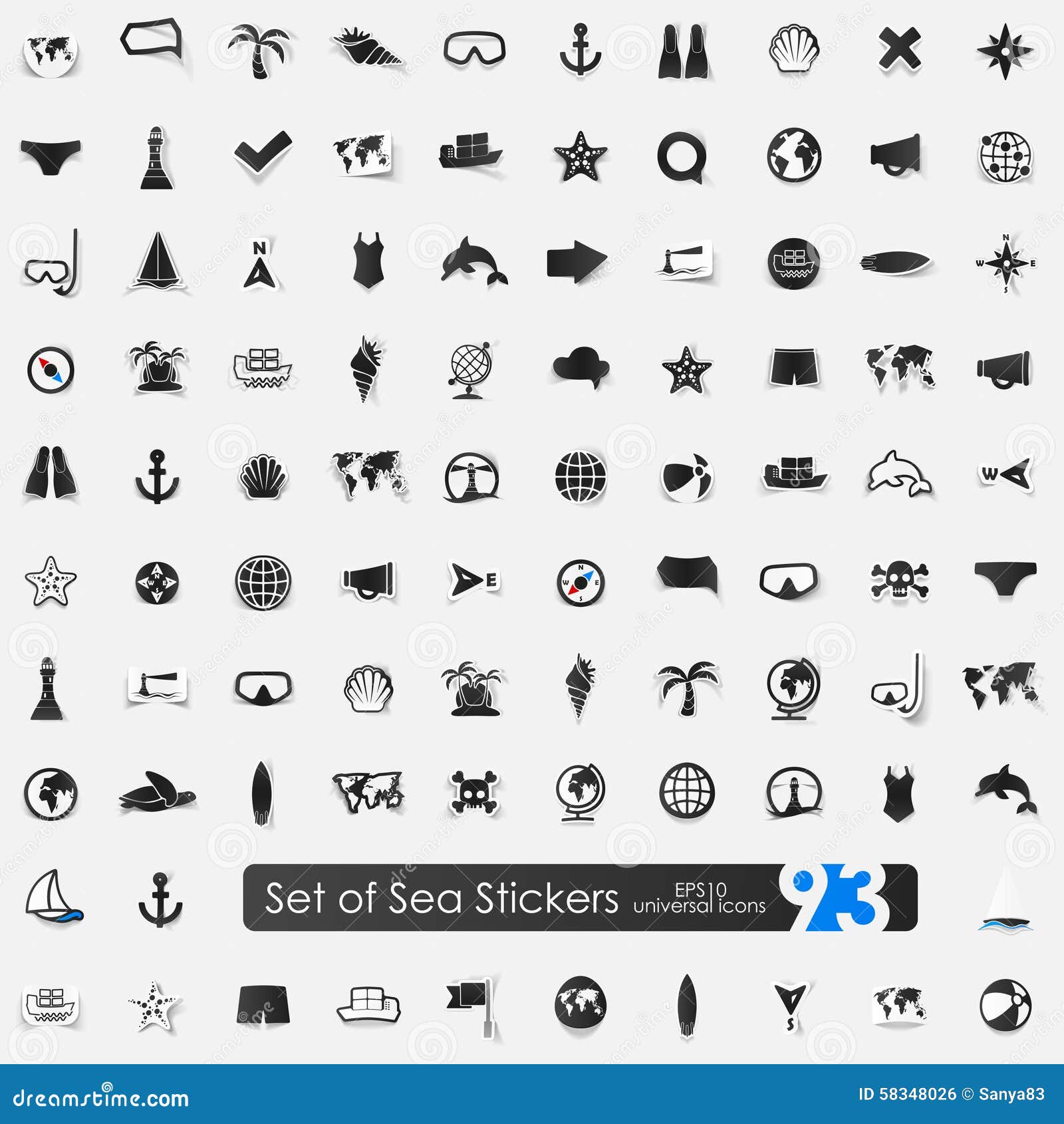 Set of sea stickers stock vector. Illustration of luggage - 58348026