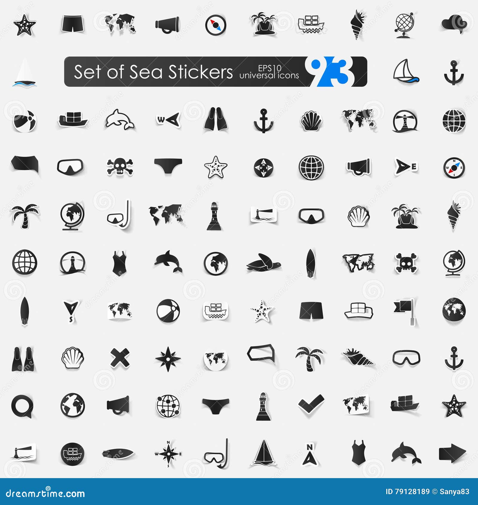 Set of sea stickers stock vector. Illustration of preview - 79128189