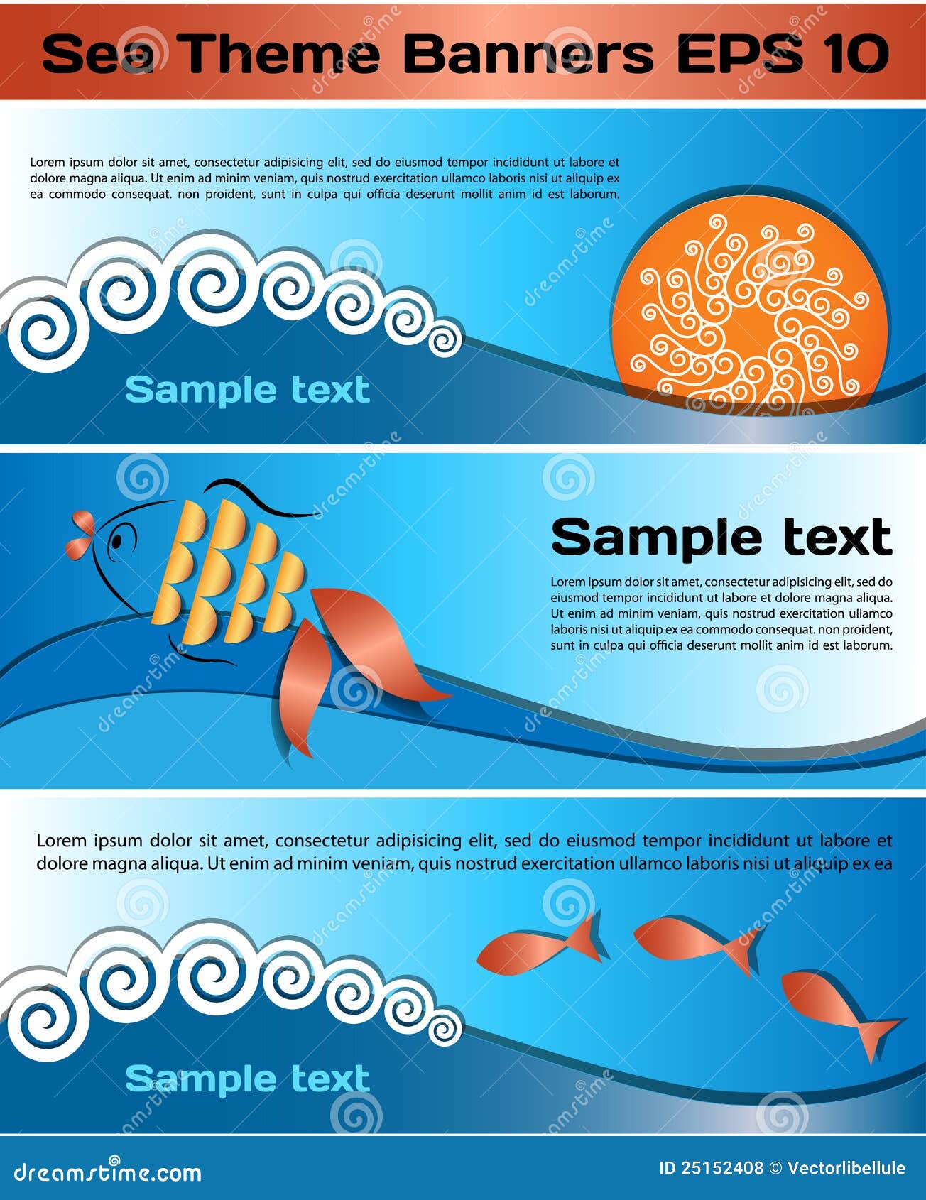 Set of sea theme banners stock vector. Illustration of design - 25152408