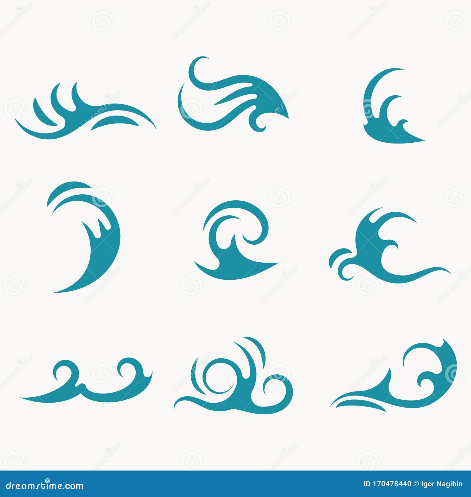 A Set of Sea Wave Icons. Water Design Elements. Symbols of the Ocean ...