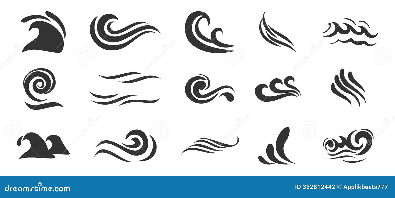 Set Of Sea Wave Icons. Water Splash Wave Icons Collection Vector ...
