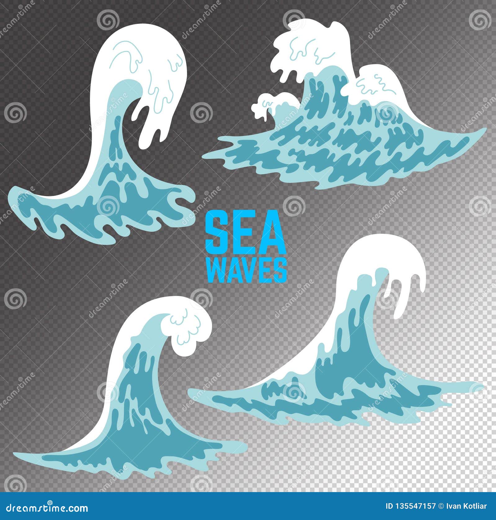 Set of Sea Waves Illustrations. Design Elements for Poster, Card ...
