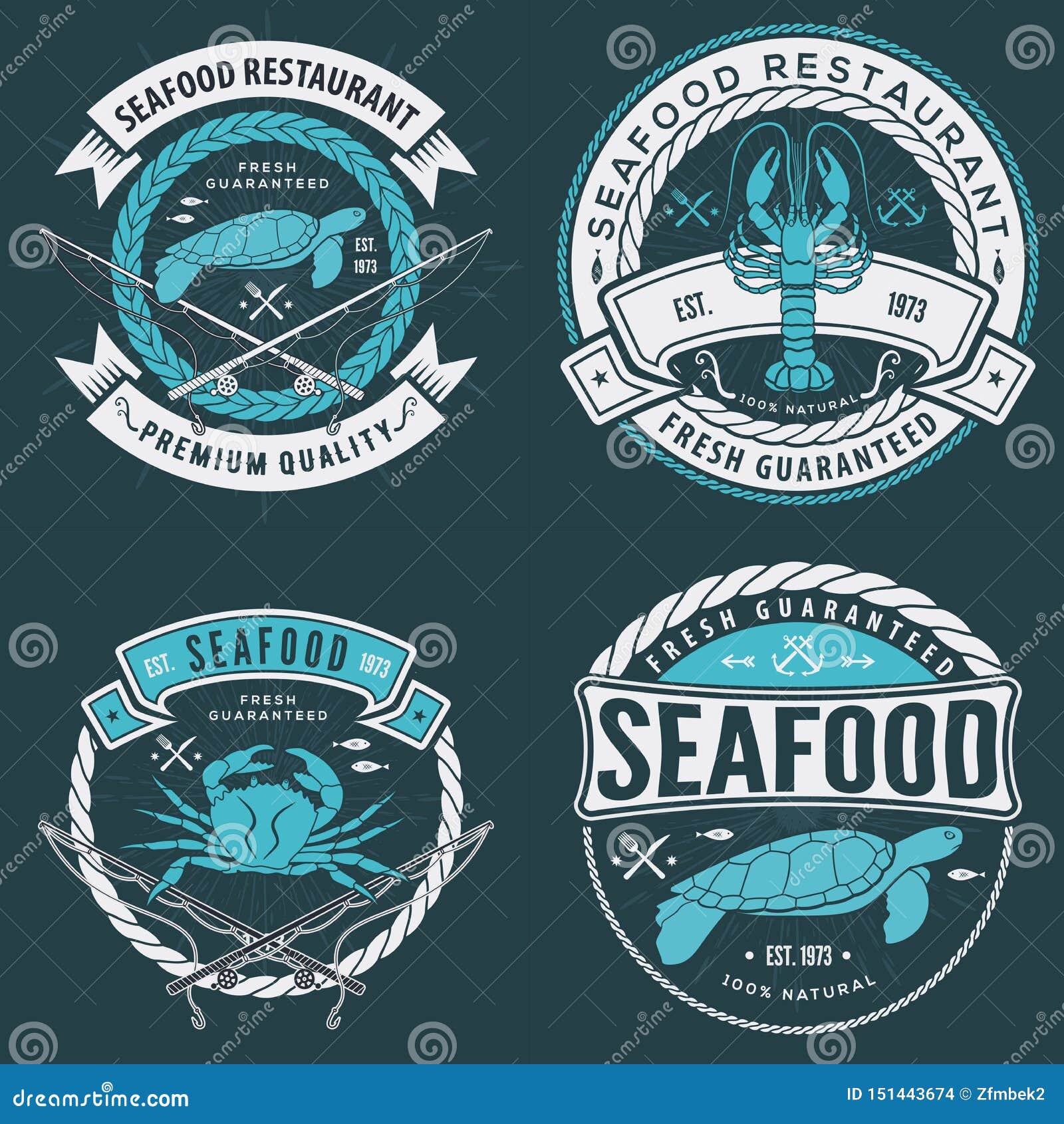 Set of Seafood Label, Badge, Emblem or Logo for Seafood Restaurant ...
