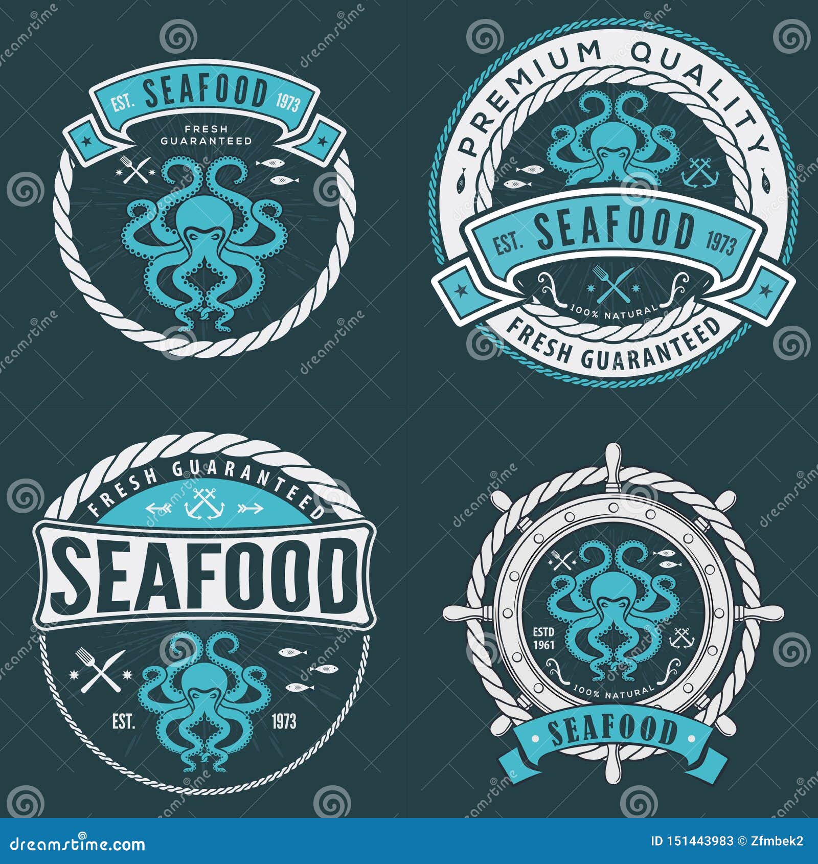 Set of Seafood Label, Badge, Emblem or Logo for Seafood Restaurant ...