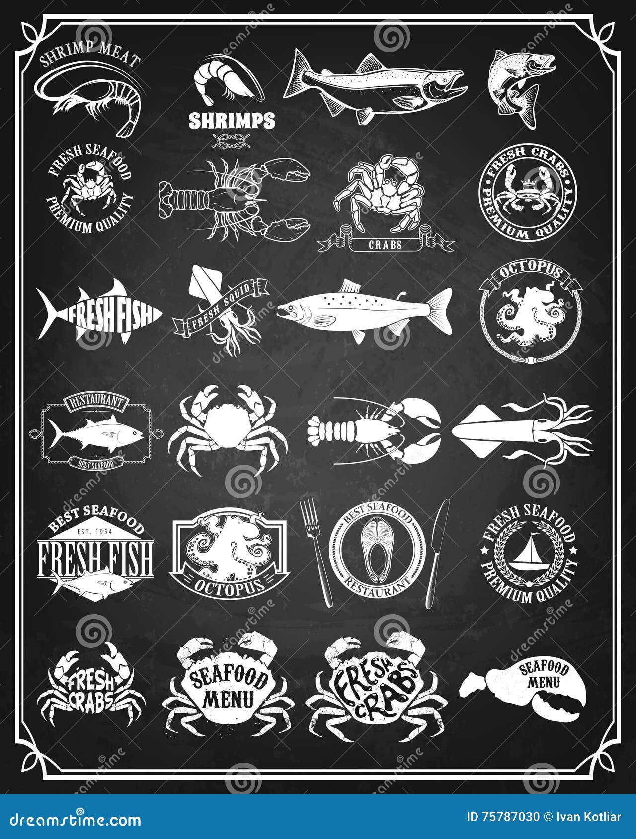 Set of Seafood Labels and Badges. Stock Vector - Illustration of ...