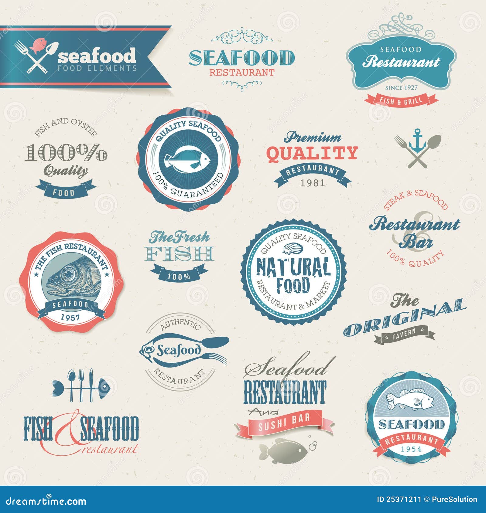 Set of Seafood Labels and Elements Stock Vector - Illustration of food ...