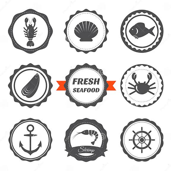 Set of Seafood Labels. Seafood Logos and Design Elements Stock Vector ...