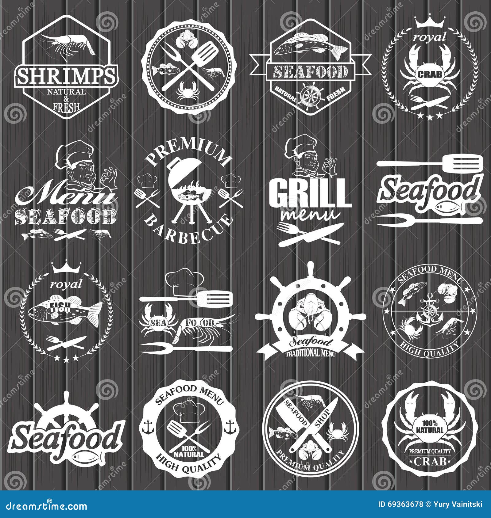 Set of seafood labels stock vector. Illustration of premium - 69363678