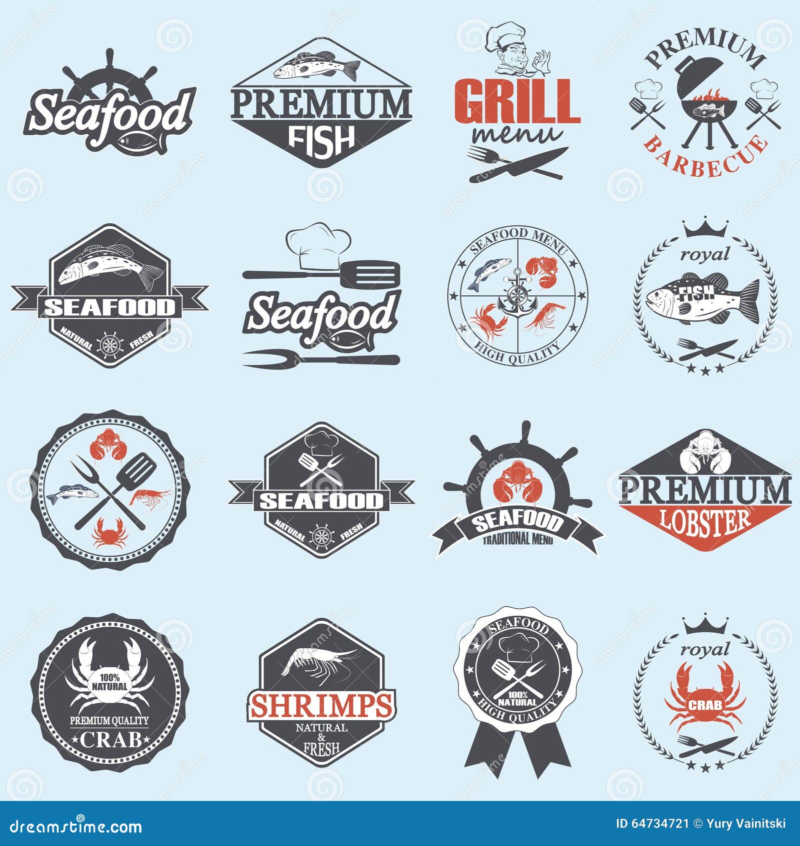 Set of Seafood Labels and Signs Stock Vector - Illustration of ...